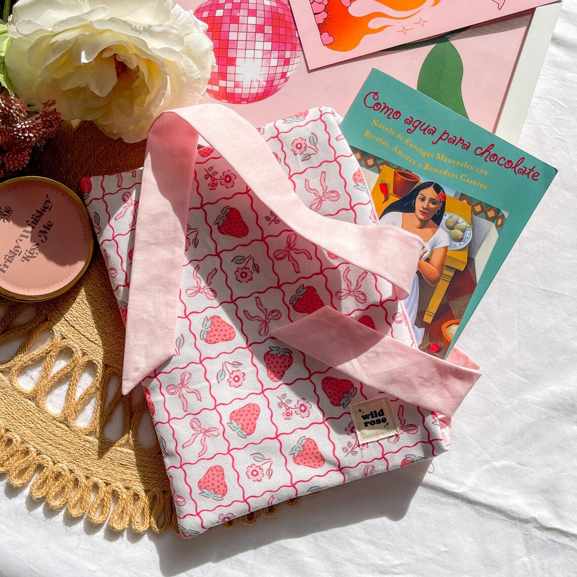 Cute Strawberries and Bows Bow Book Sleeve L Bow Book Sleeve L Handmade ...