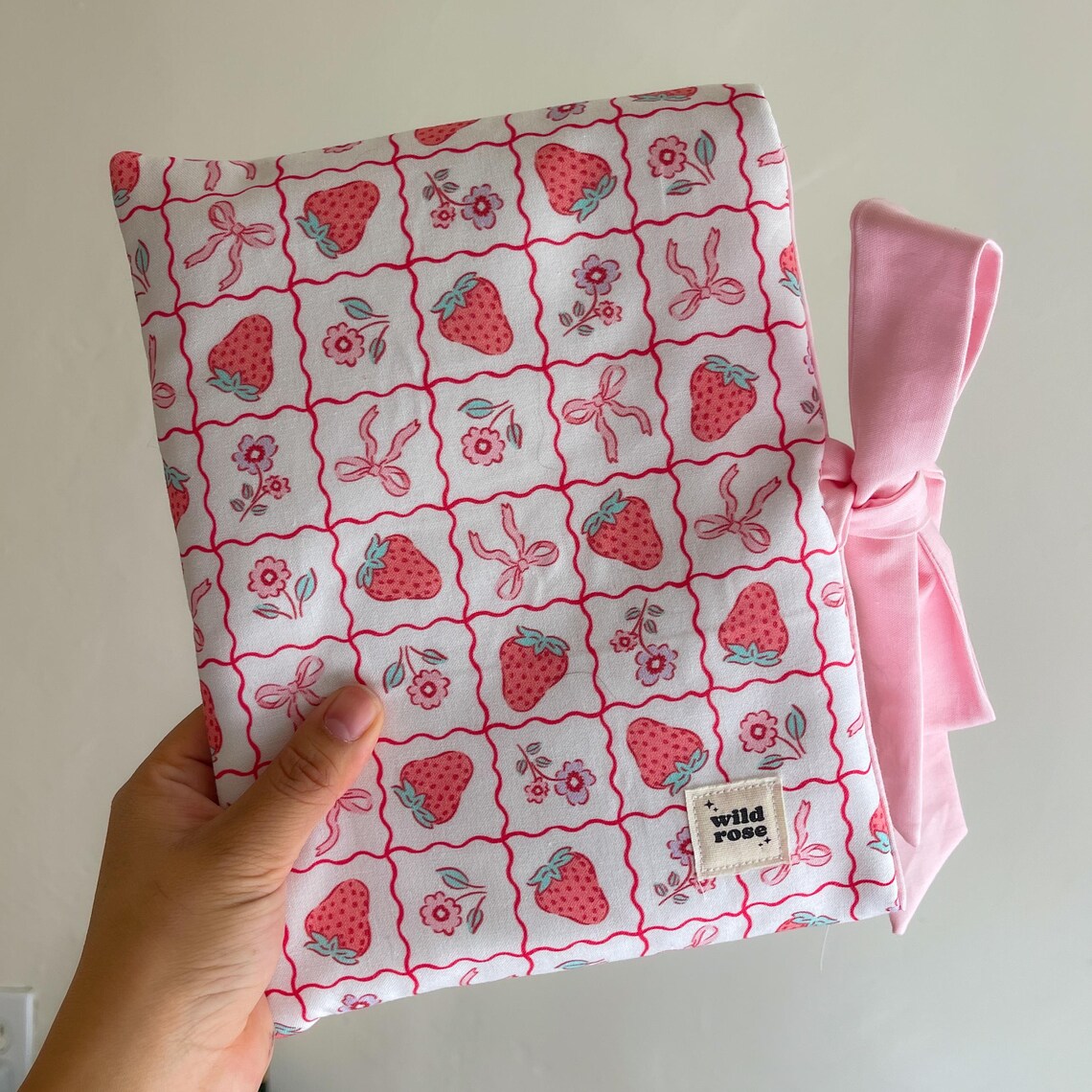 Cute Strawberries and Bows Bow Book Sleeve L Bow Book Sleeve L Handmade ...