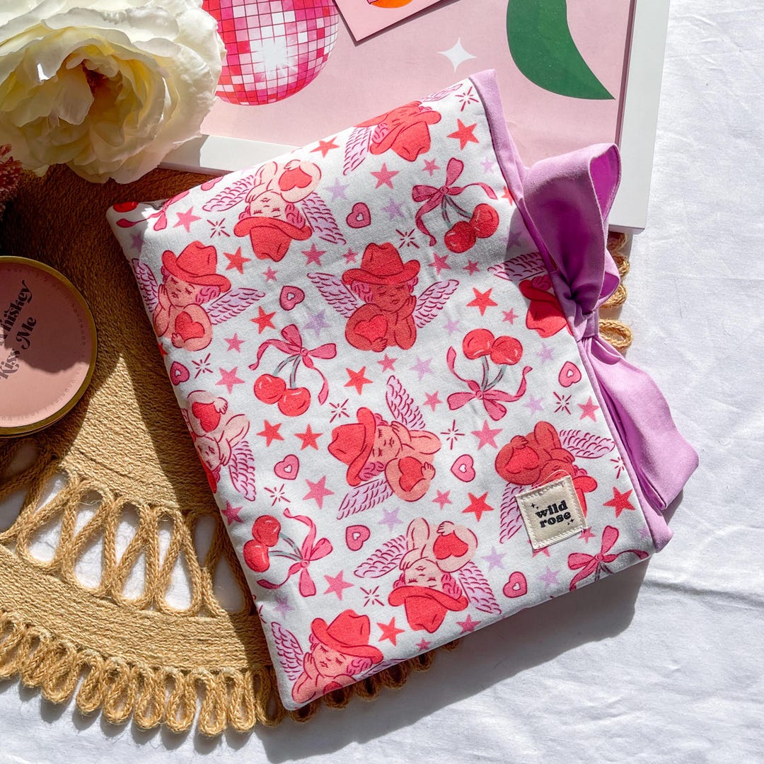 Cute Cherry and Purple Angels Bow Book Sleeve L Bow Book Sleeve L ...