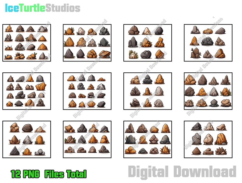 Rocks Pack #1 - Printable Clip Art, Concept Art, Game Asset - Etsy