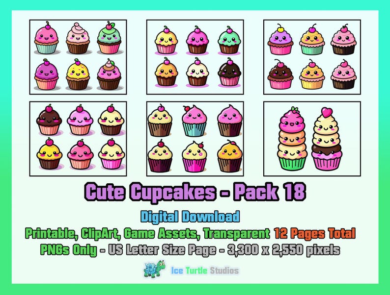 Cute Cupcakes Pack 18 Printable Clip Art, Concept Art, Game Asset - Etsy
