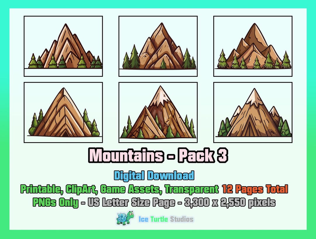 Mountains Pack #3 - Printable Clip Art, Concept Art, Game Asset - Etsy