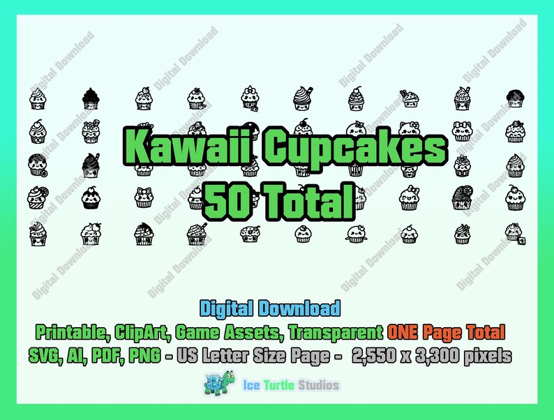 Kawaii Cupcakes - Printable Clip Art, Concept Art, Game Asset - Etsy