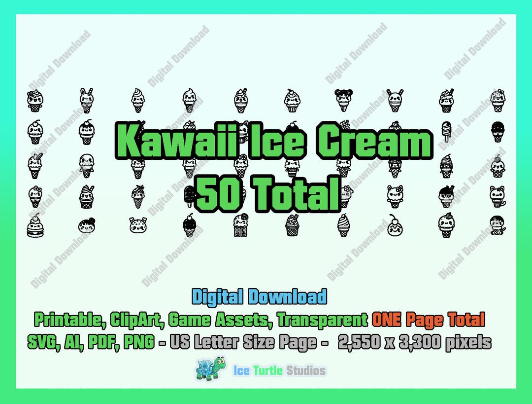Kawaii Ice Cream - Printable Clip Art, Concept Art, Game Asset - Etsy