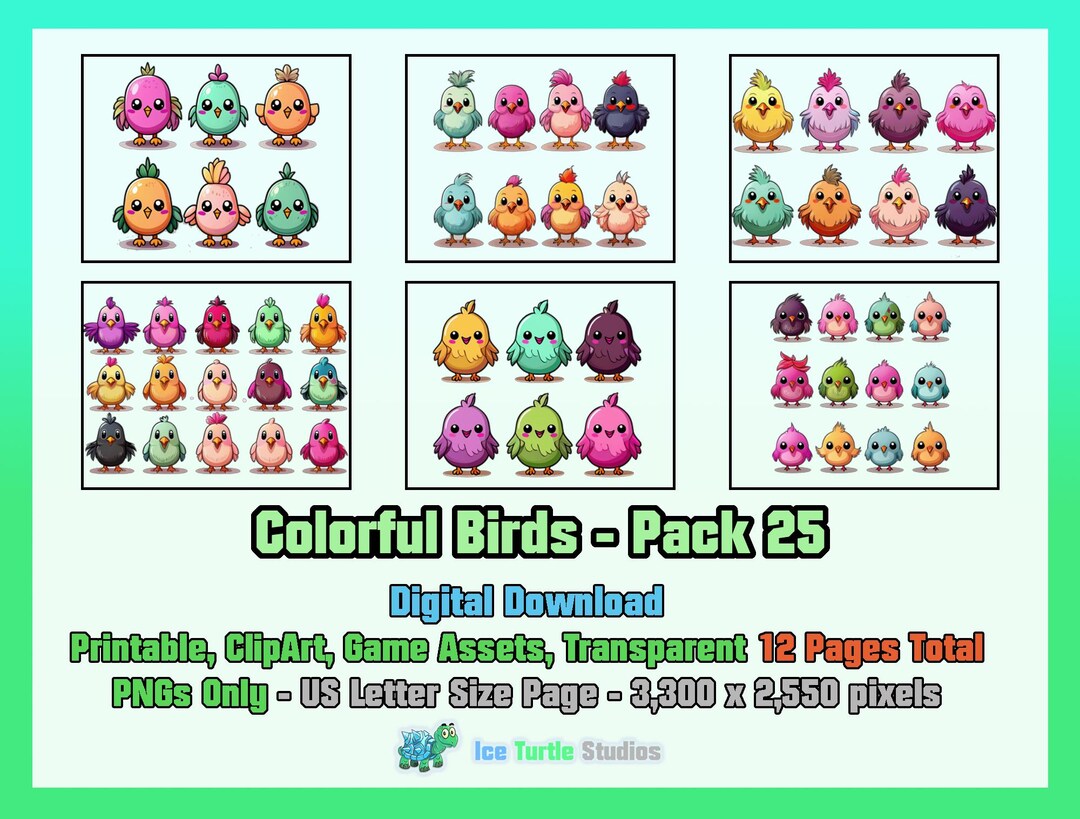Colorful Birds #25 - Printable Clip Art, Concept Art, Game Asset - Etsy