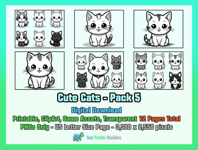 Cute Cats Pack #5 - Printable Clip Art, Concept Art, Game Asset - Etsy