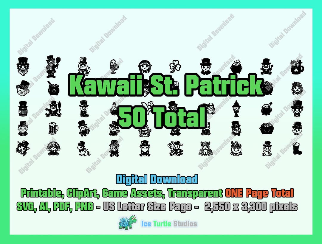 Kawaii St Patricks Day- Printable Clip Art, Concept Art, Game Asset - Etsy