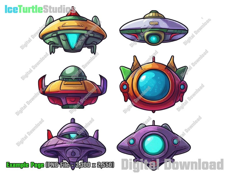 Alien Space Ships - Pack #30 - Printable Clip Art, Concept Art, Game ...