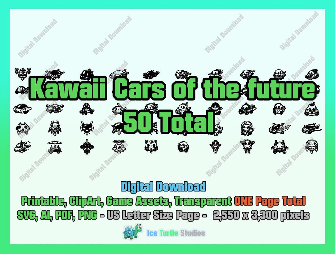 Kawaii Future Cars - Printable Clip Art, Concept Art, Game Asset - Etsy