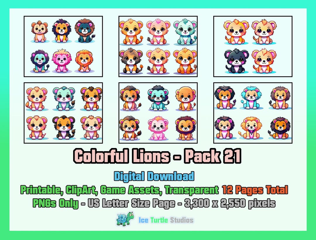 Colorful Lions Pack #21 - Printable Clip Art, Concept Art, Game Asset ...