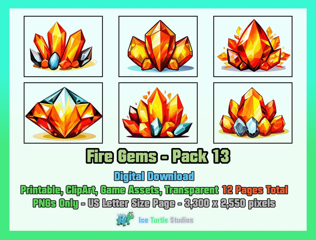 Fire Gems Pack #13 - Printable Clip Art, Concept Art, Game Asset - Etsy