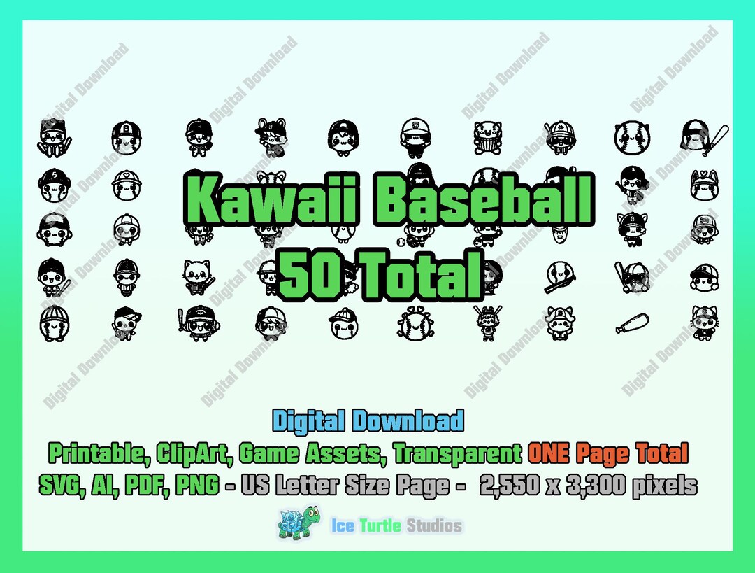 Kawaii Baseball - Printable Clip Art, Concept Art, Game Asset - Etsy