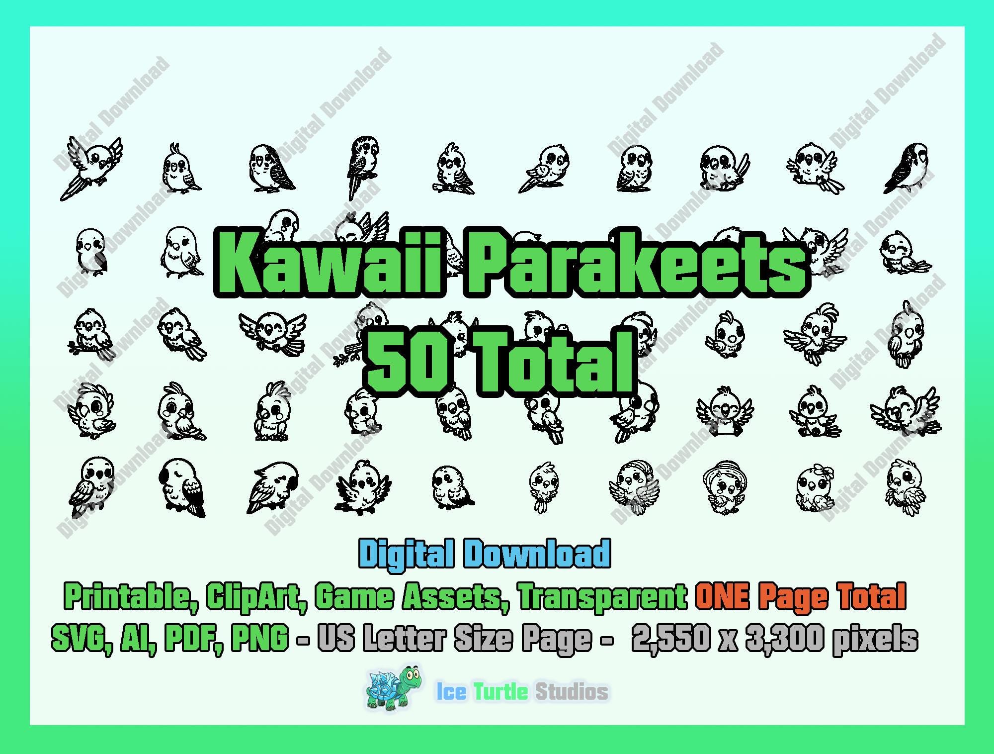 Kawaii Parakeets - Printable Clip Art, Concept Art, Game Asset - Etsy