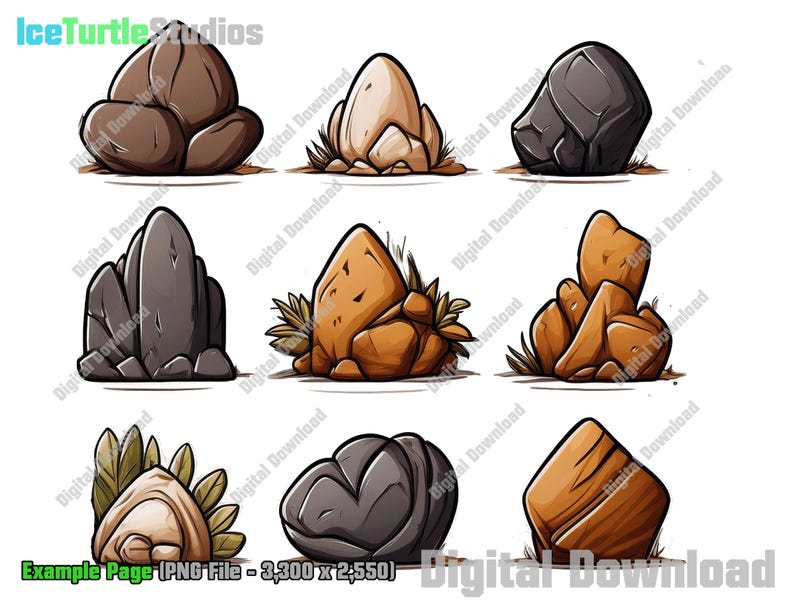 Rocks Pack #1 - Printable Clip Art, Concept Art, Game Asset - Etsy