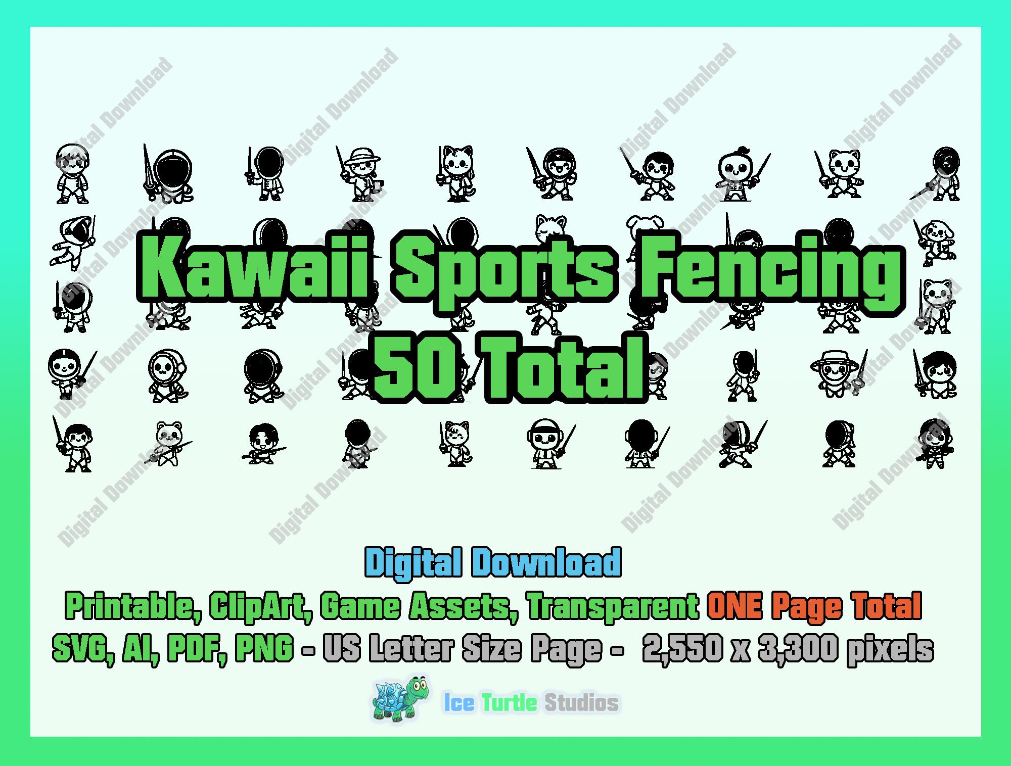 Kawaii Fencing - Printable Clip Art, Concept Art, Game Asset - Etsy