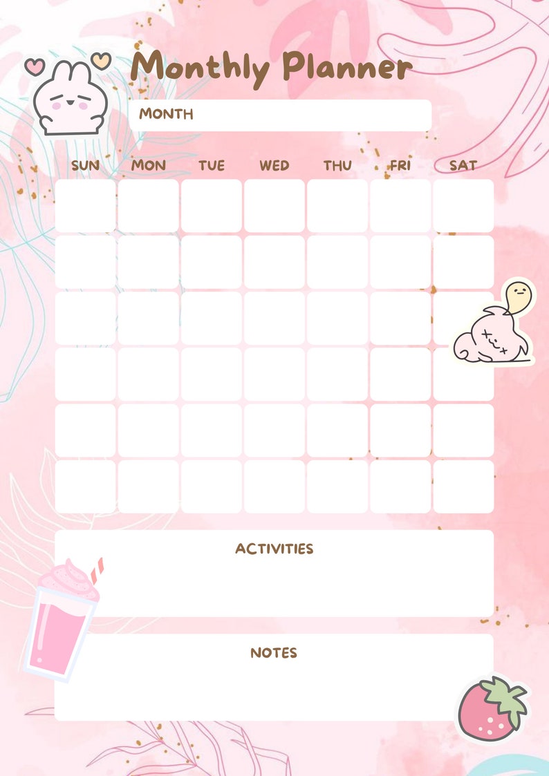 Pink Theme Planner, Aesthetic Planner, Undated Digital Planner ...