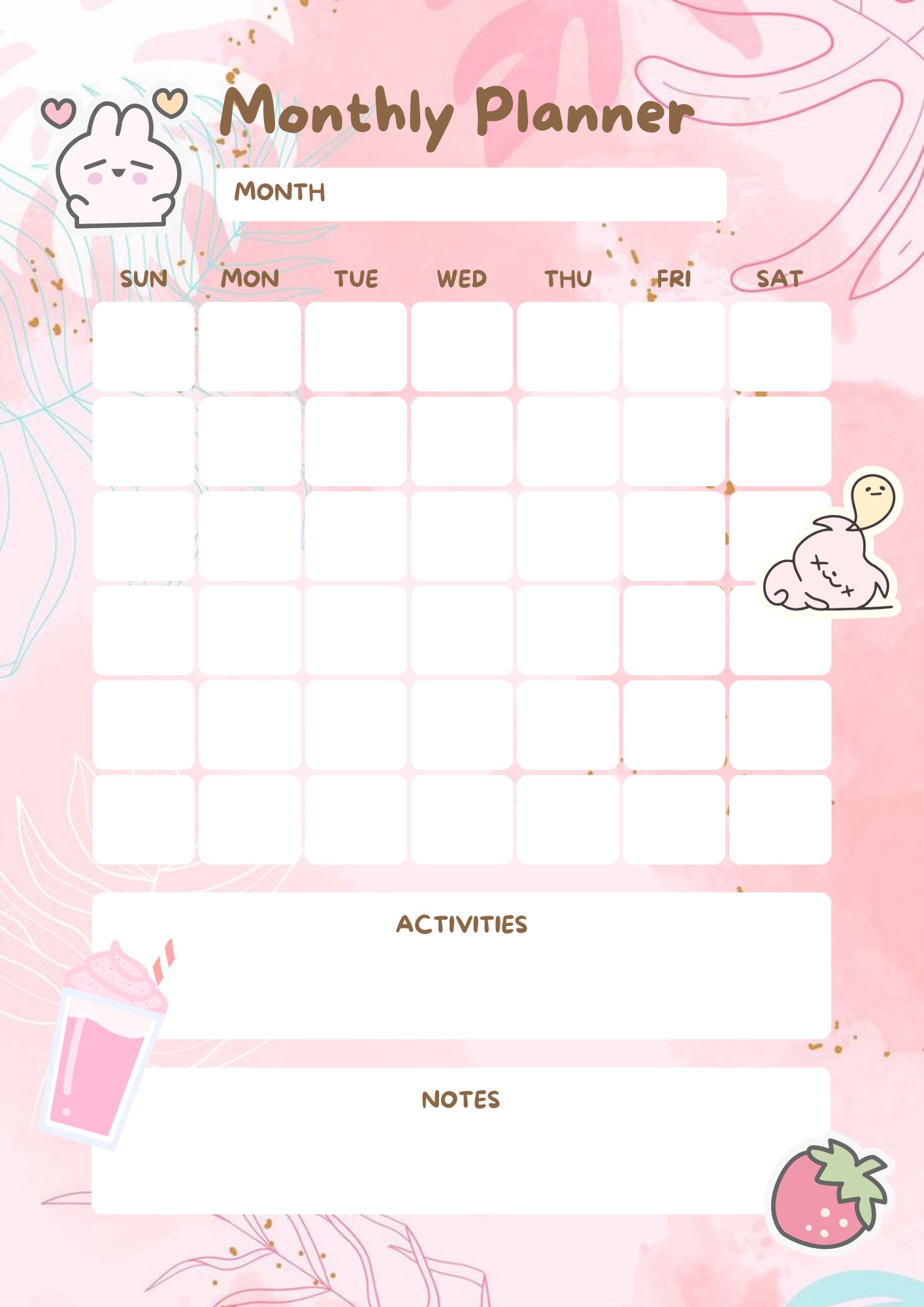 Pink Theme Planner, Aesthetic Planner, Undated Digital Planner ...