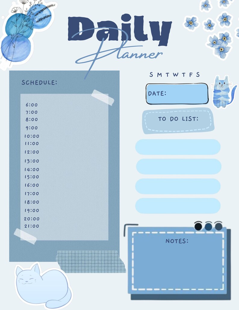 Dark Blue & Light Blue Minimal Planner Blue Theme Planner Aesthetic ...