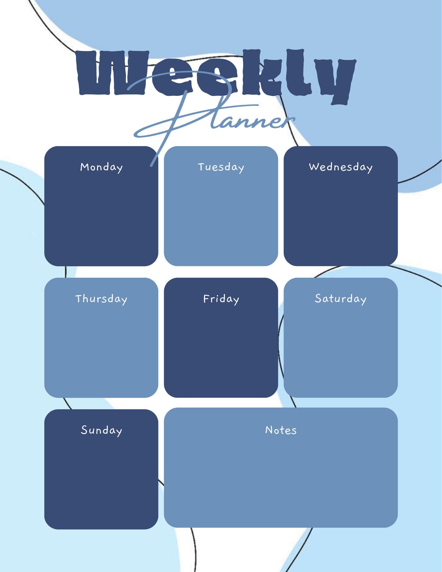 Dark Blue & Light Blue Minimal Planner Blue Theme Planner Aesthetic ...