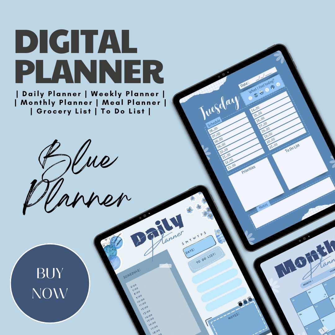 Dark Blue & Light Blue Minimal Planner Blue Theme Planner Aesthetic ...