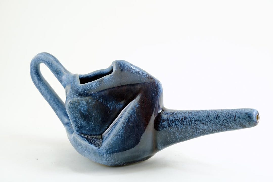 Handmade Ceramic Neti Pot: Beachstone Blue With Blast of Red Glaze ...