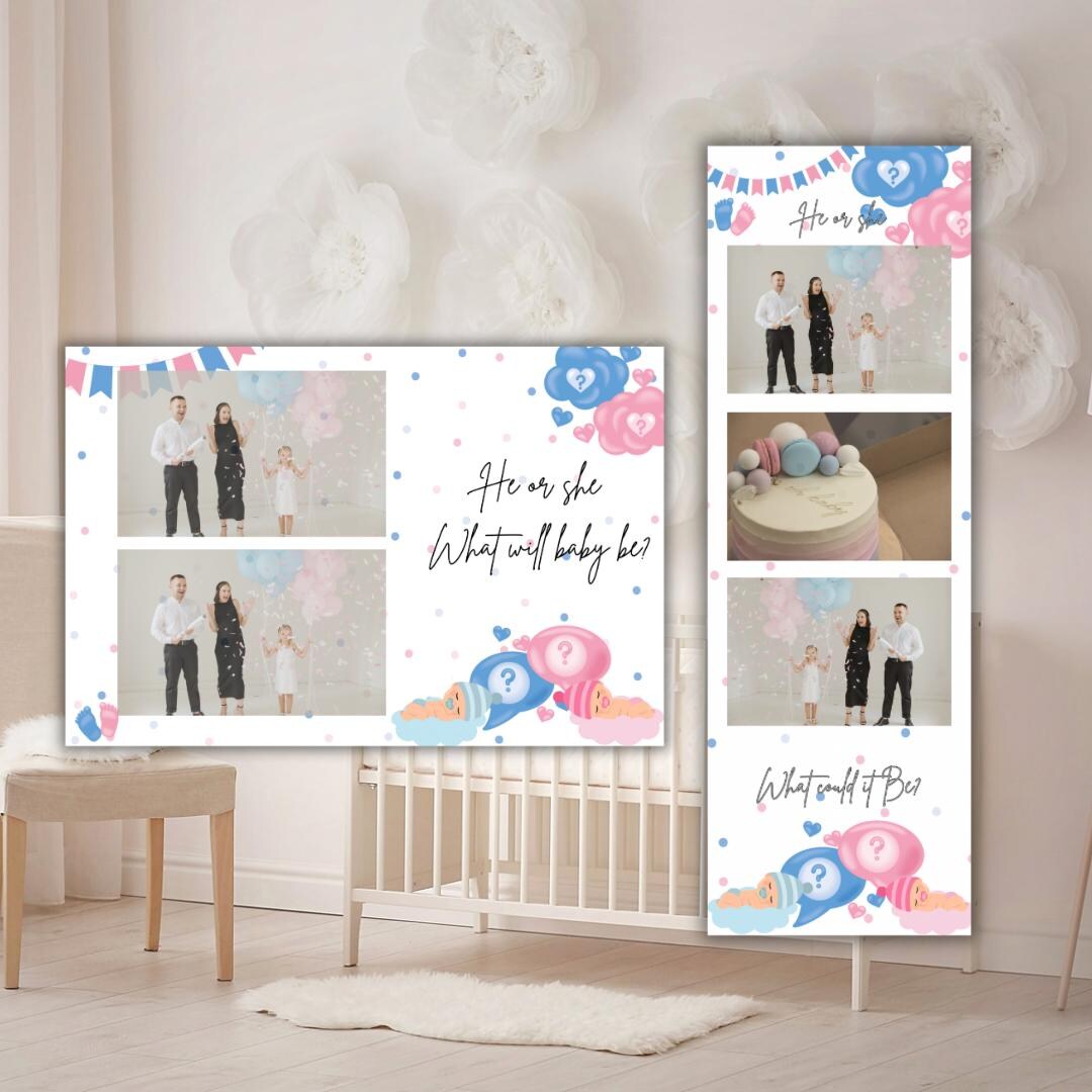 Gender Reveal Photo Booth Template: He or She Design (2x6 & 4x6 PNG ...