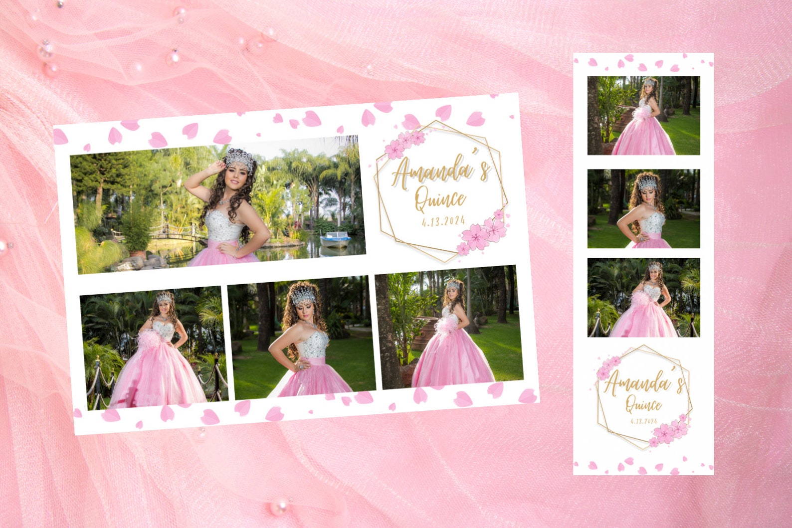 Floral Quinceañera Photo Booth Template Overlay, 2x6” and 4x6” Pink ...