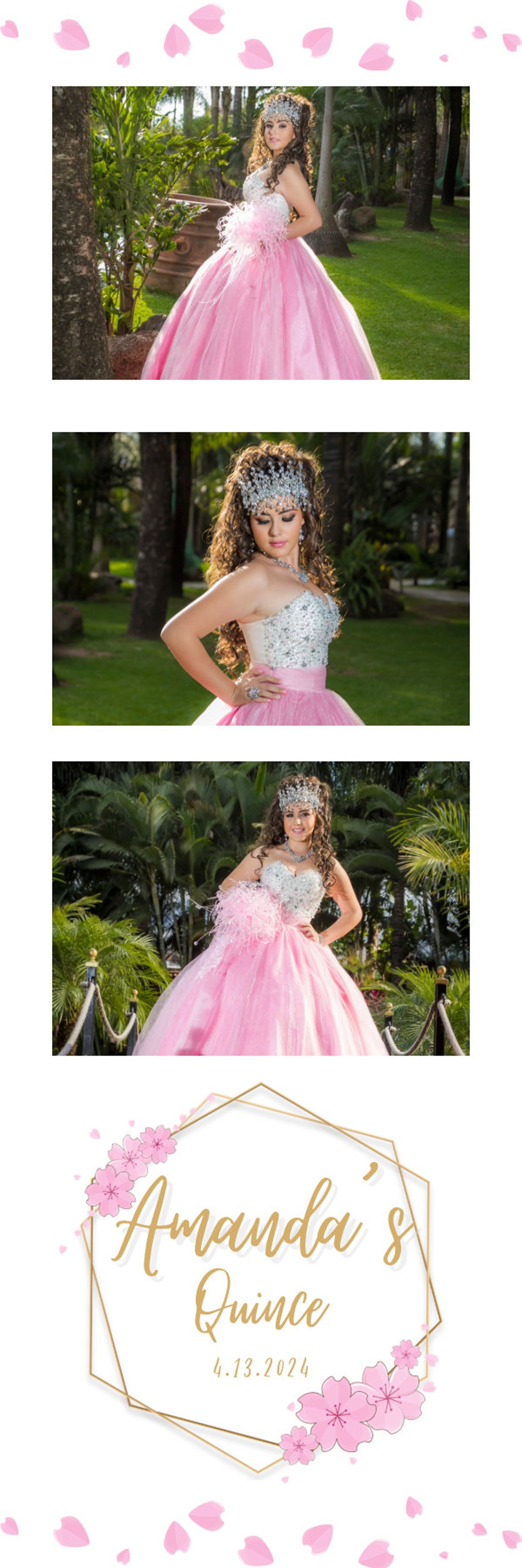 Floral Quinceañera Photo Booth Template Overlay, 2x6” and 4x6” Pink ...