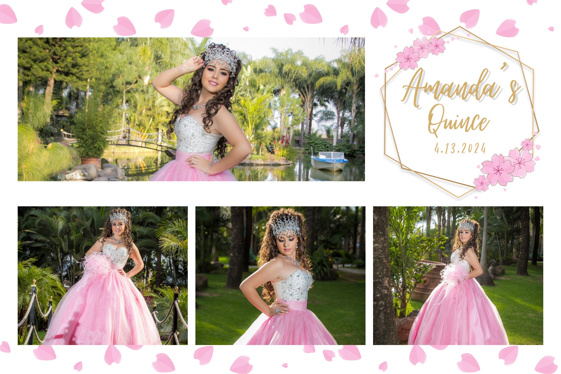 Quinceañera Photo Booth Template Overlay, 2x6 and 4x6 Pink Flowers and ...