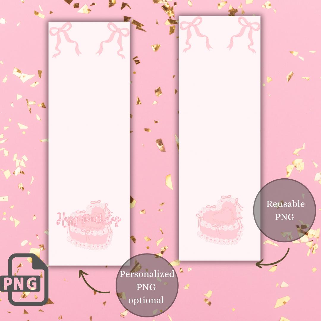 Girls Birthday Photo Booth Template: Pink Cake & Bows (2x6 PNG, Instant ...