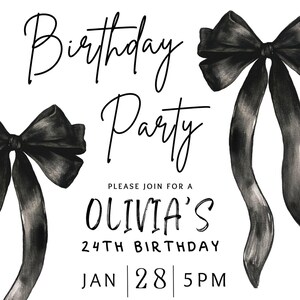 EDITABLE Black Bow Invitation, Black Ribbon Invitation, Minimalist ...