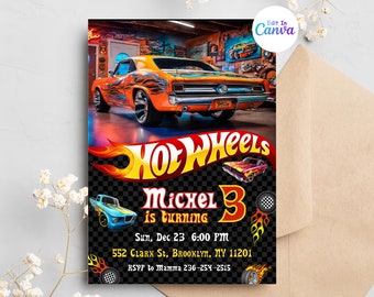 Hot Car Wheel Invitation, Race Cars Birthday Invitation, Digital Hot ...