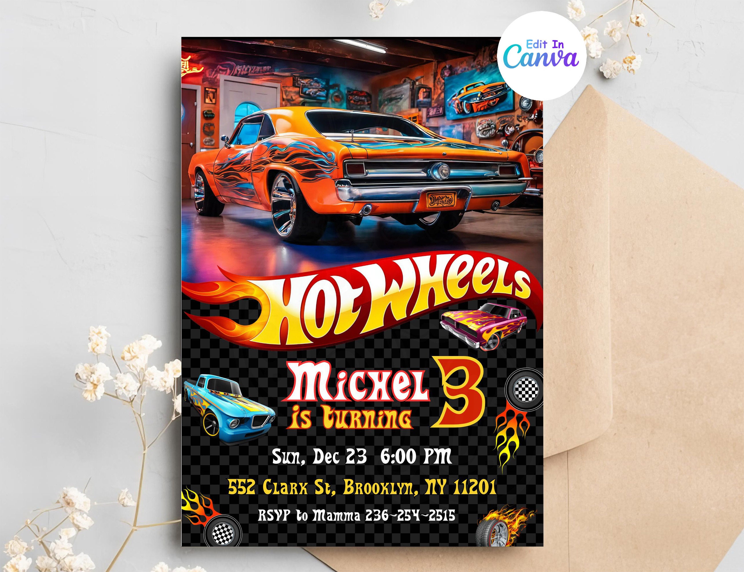 Hot Car Wheel Invitation, Race Cars Birthday Invitation, Digital Hot ...