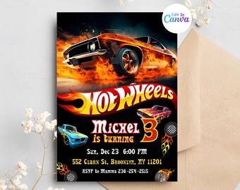 Hot Car Wheel Invitation, Race Cars Birthday Invitation, Digital Hot ...