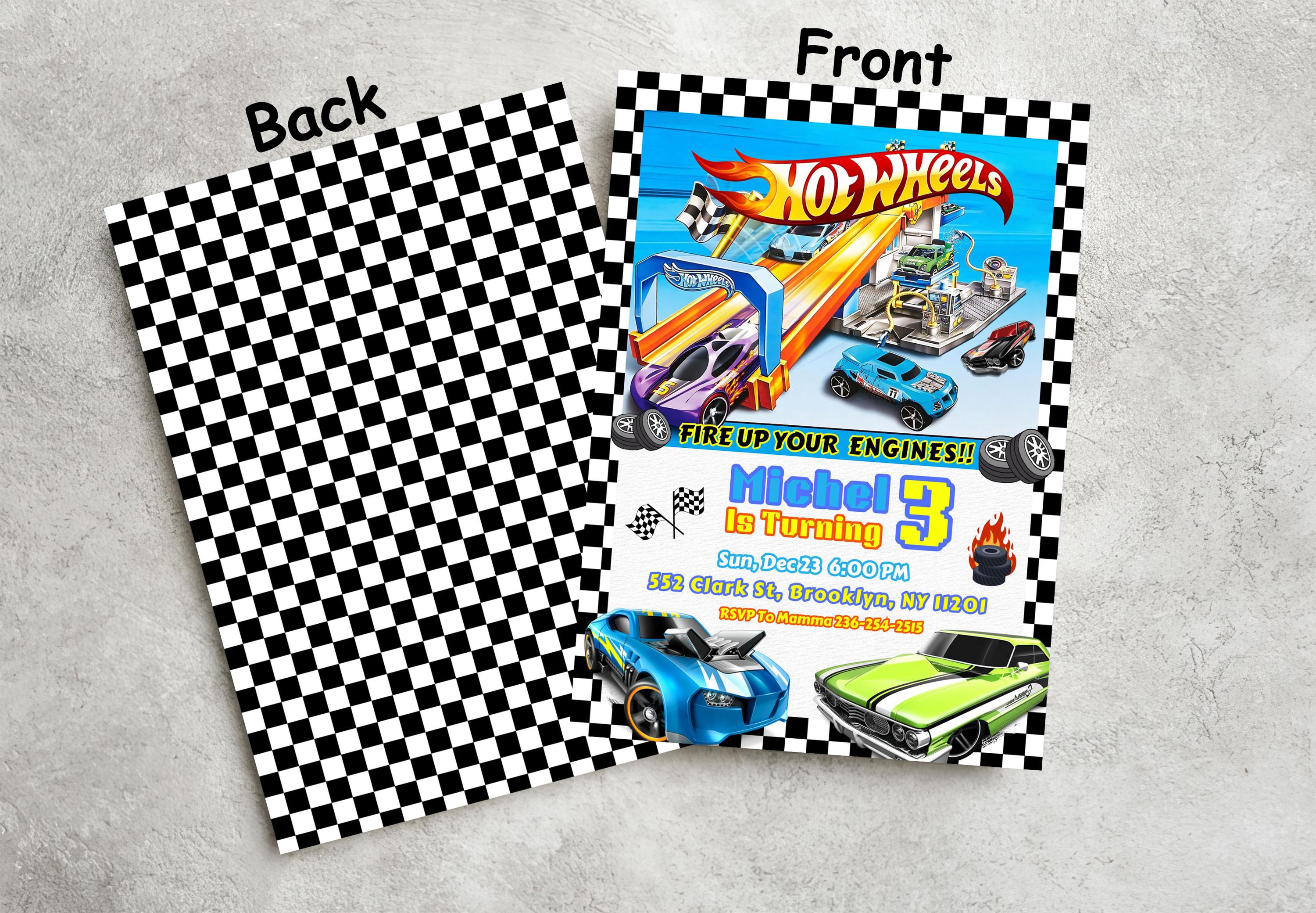 Hot Car Wheel Invitation, Race Cars Birthday Invitation, Digital Hot ...