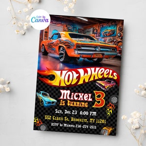 Hot Car Wheel Invitation, Race Cars Birthday Invitation, Digital Hot ...