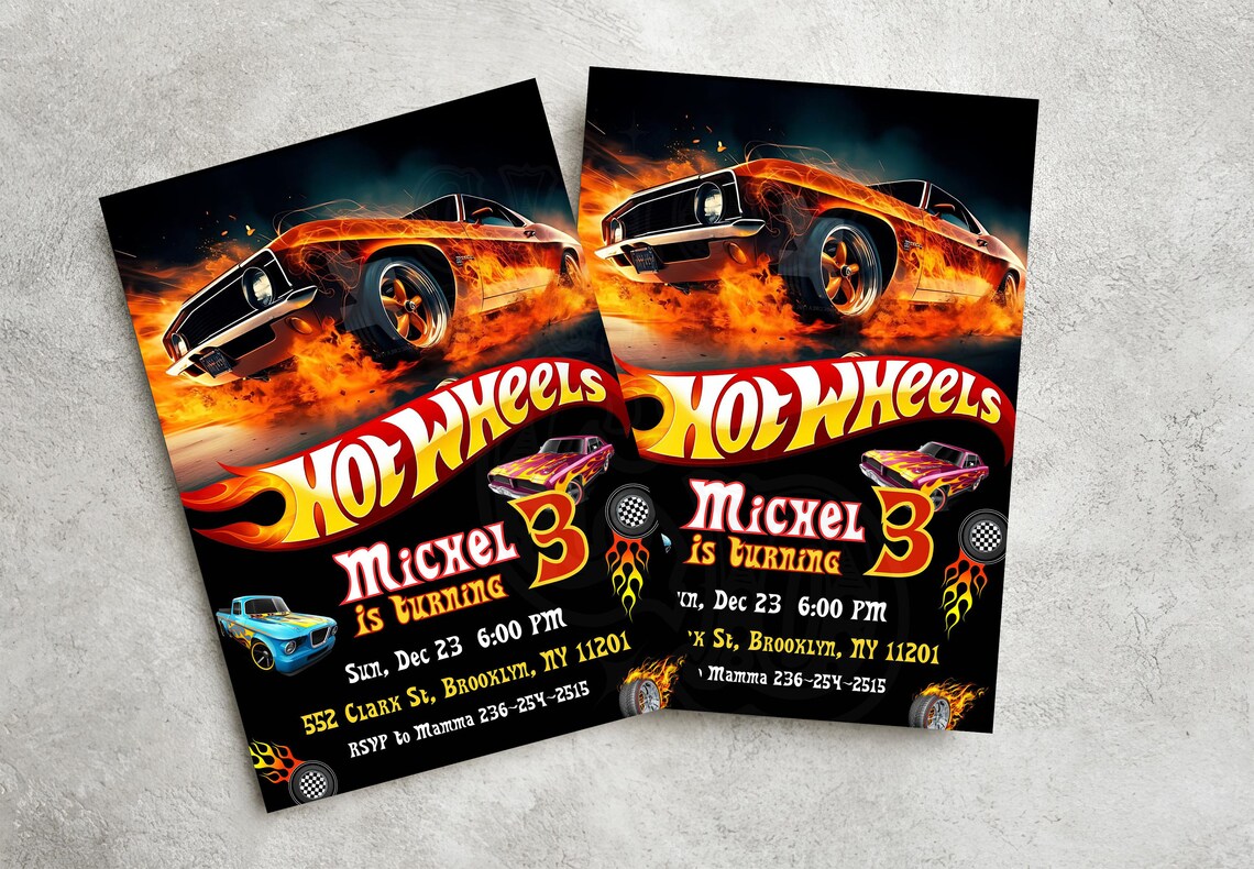 Hot Car Wheel Invitation, Race Cars Birthday Invitation, Digital Hot ...