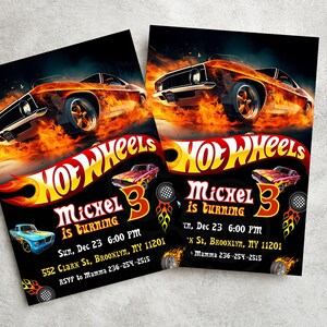 Hot Car Wheel Invitation, Race Cars Birthday Invitation, Digital Hot ...