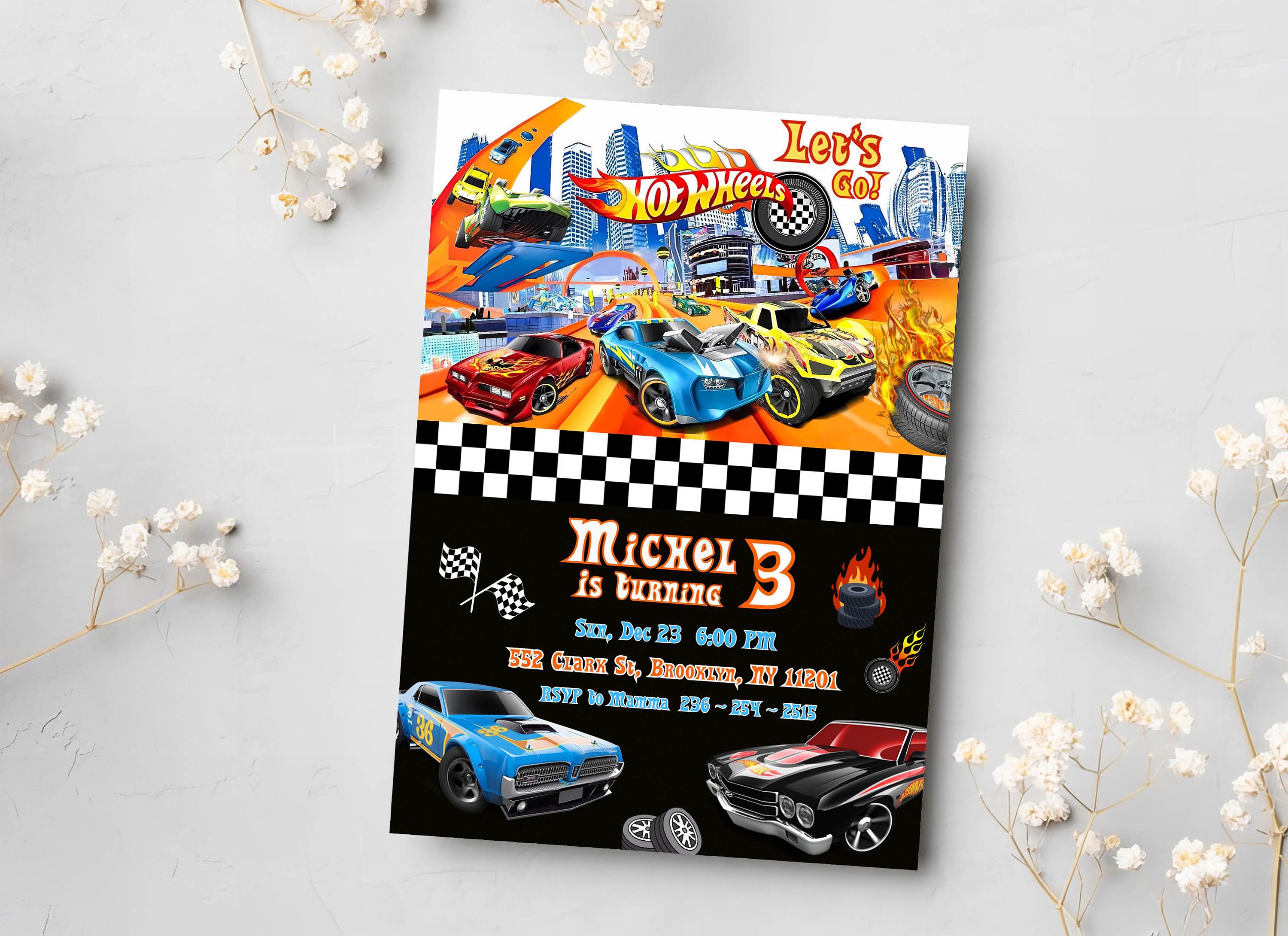 Hot Car Wheel Invitation, Race Cars Birthday Invitation, Digital Hot ...
