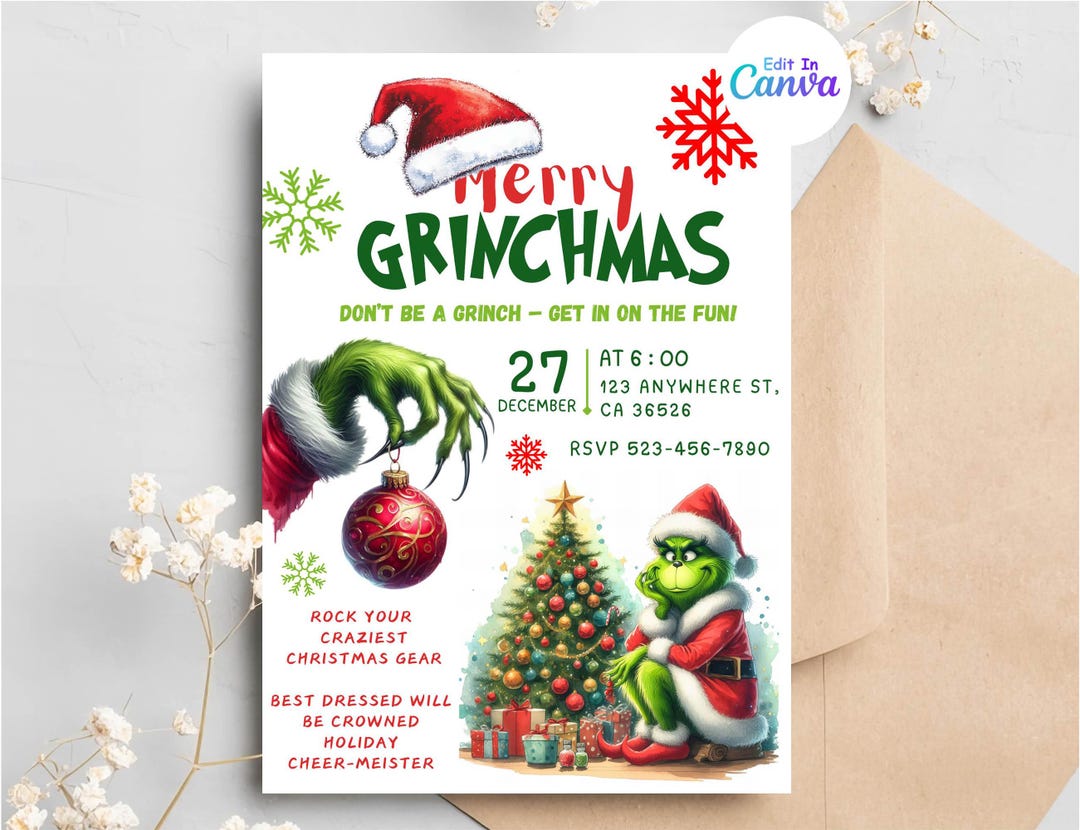 Grinchh Party Invitation, Grinchmas Christmas Party Invite, Christmas ...