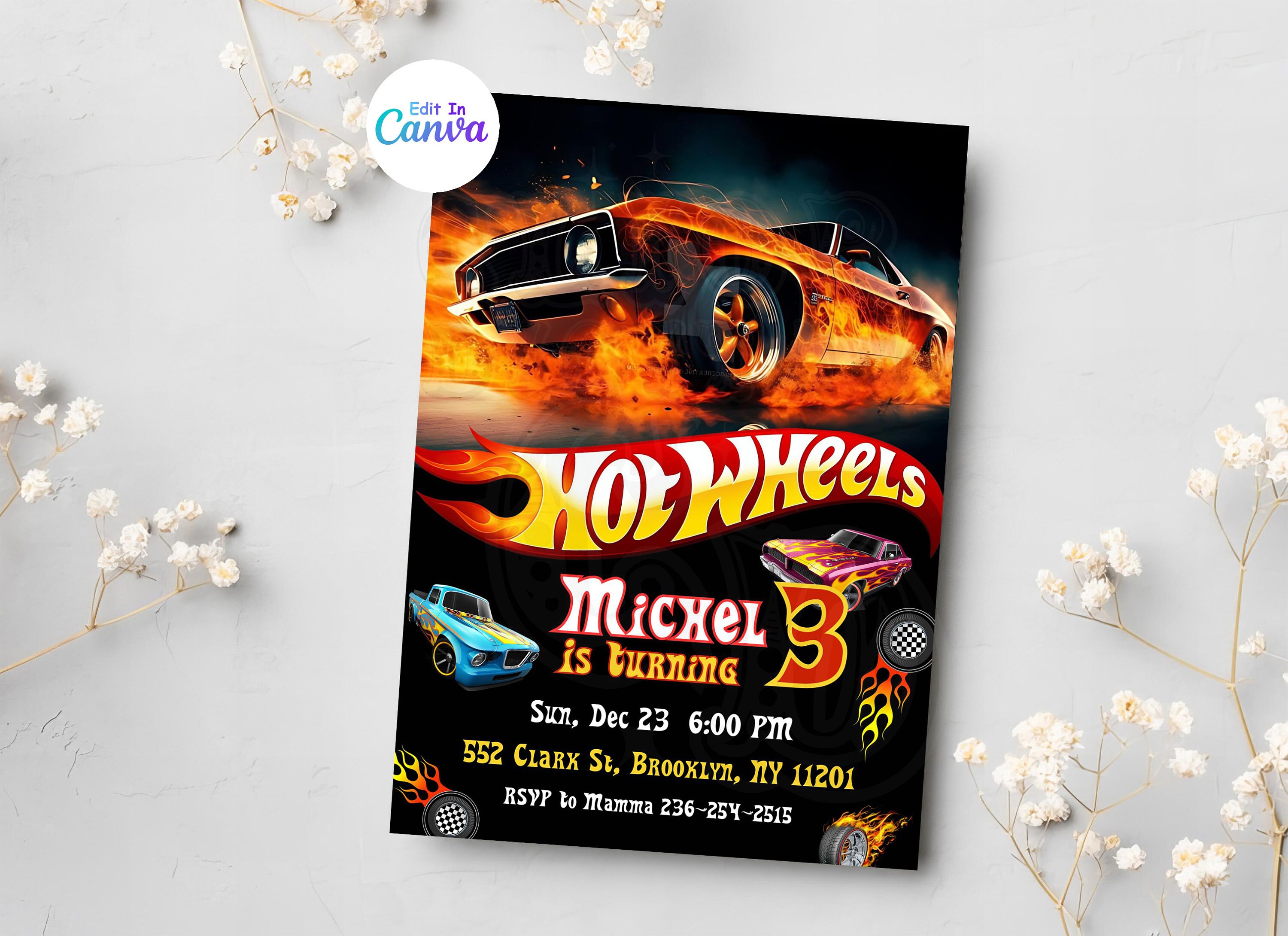 Hot Car Wheel Invitation, Race Cars Birthday Invitation, Digital Hot ...