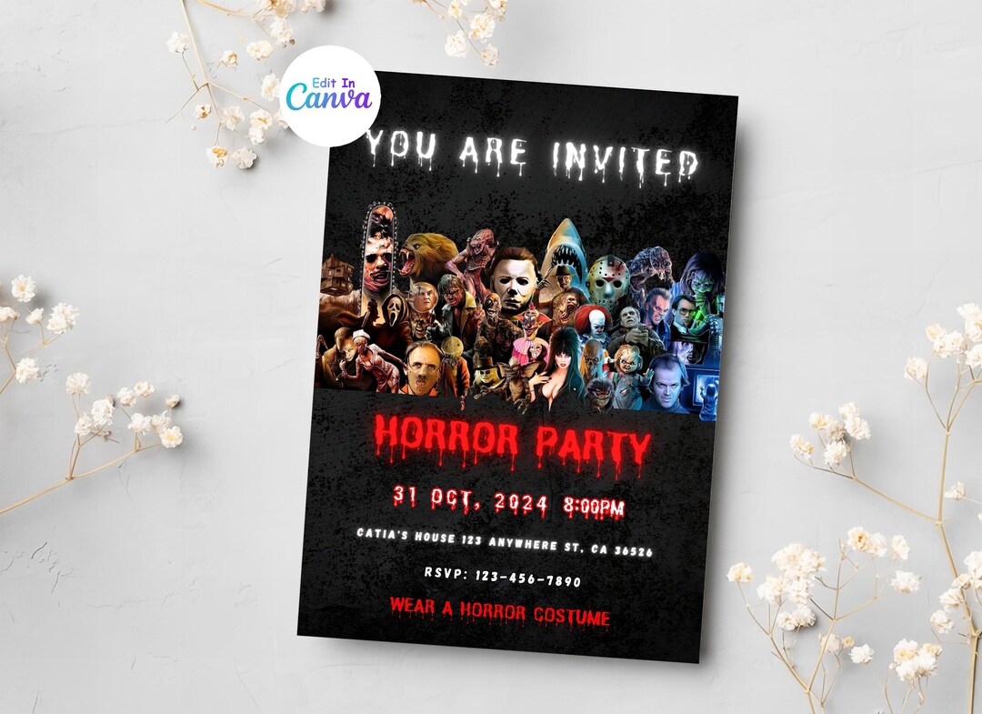 Horror Movie Friends Party Invitation, Editable Horror Halloween ...