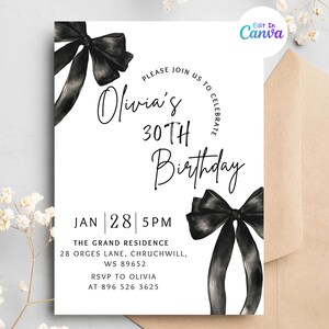 EDITABLE Black Bow Invitation, Black Ribbon Invitation, Minimalist ...