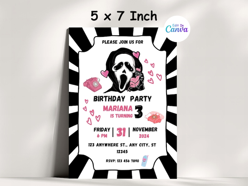 Horror Scream Birthday Invitation, Editable Scream Birthday Invitation ...