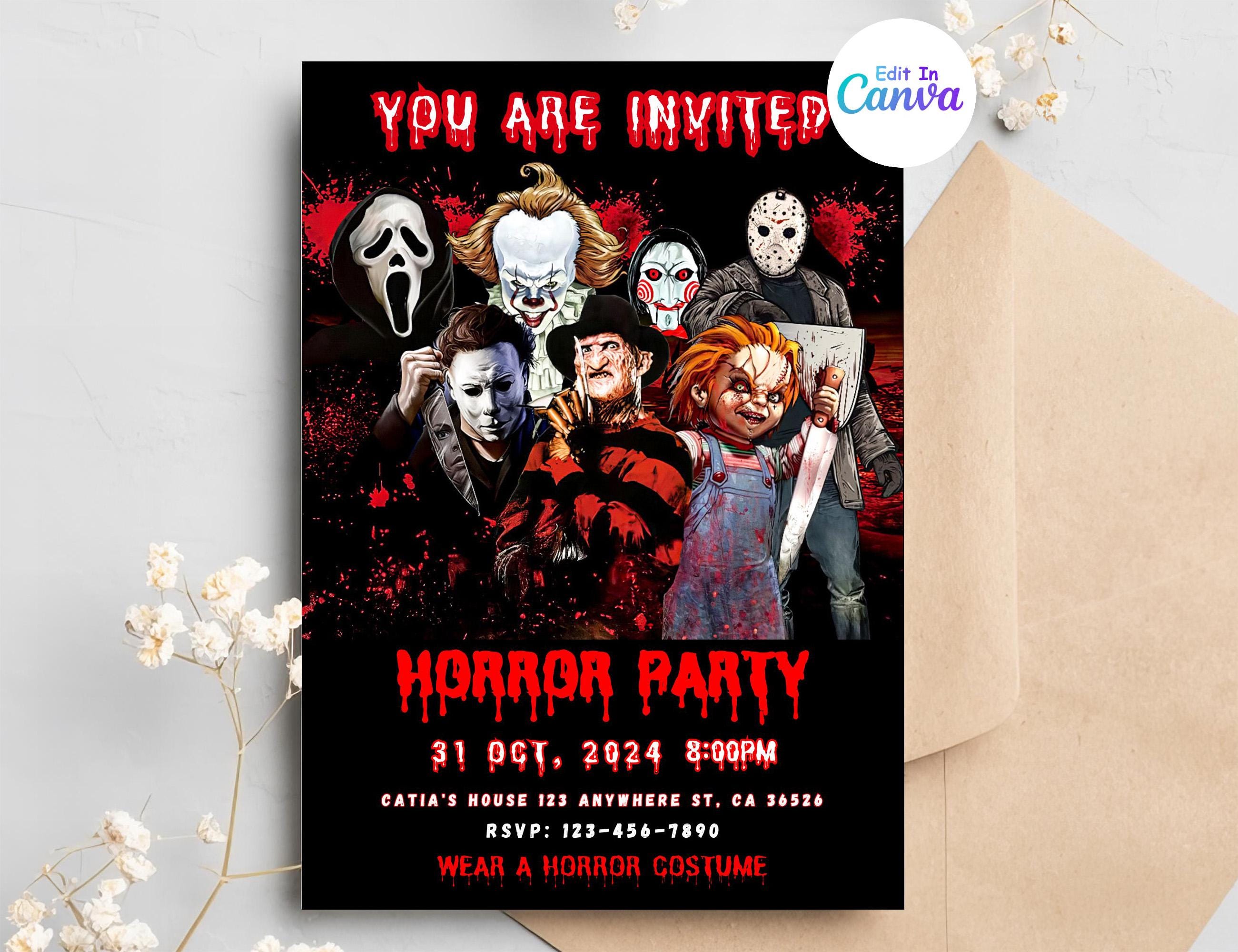 Horror Movie Friends Party Invitation, Editable Horror Halloween ...