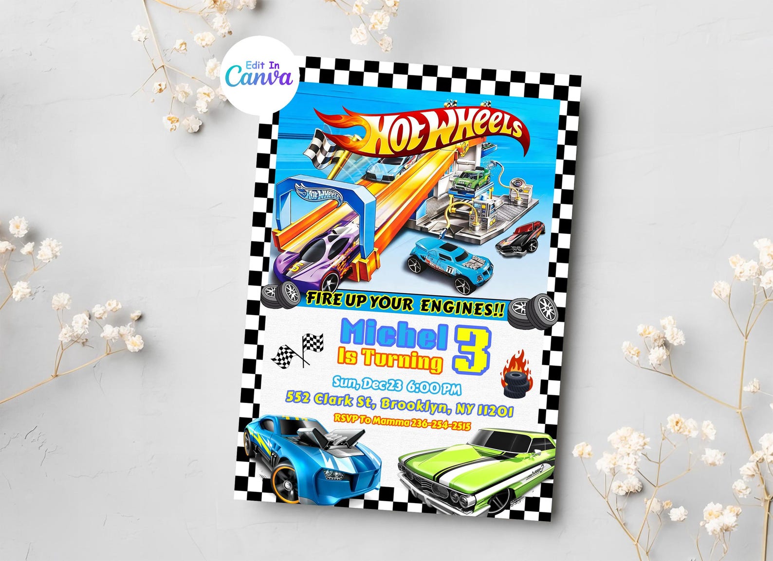 Hot Car Wheel Invitation, Race Cars Birthday Invitation, Digital Hot ...