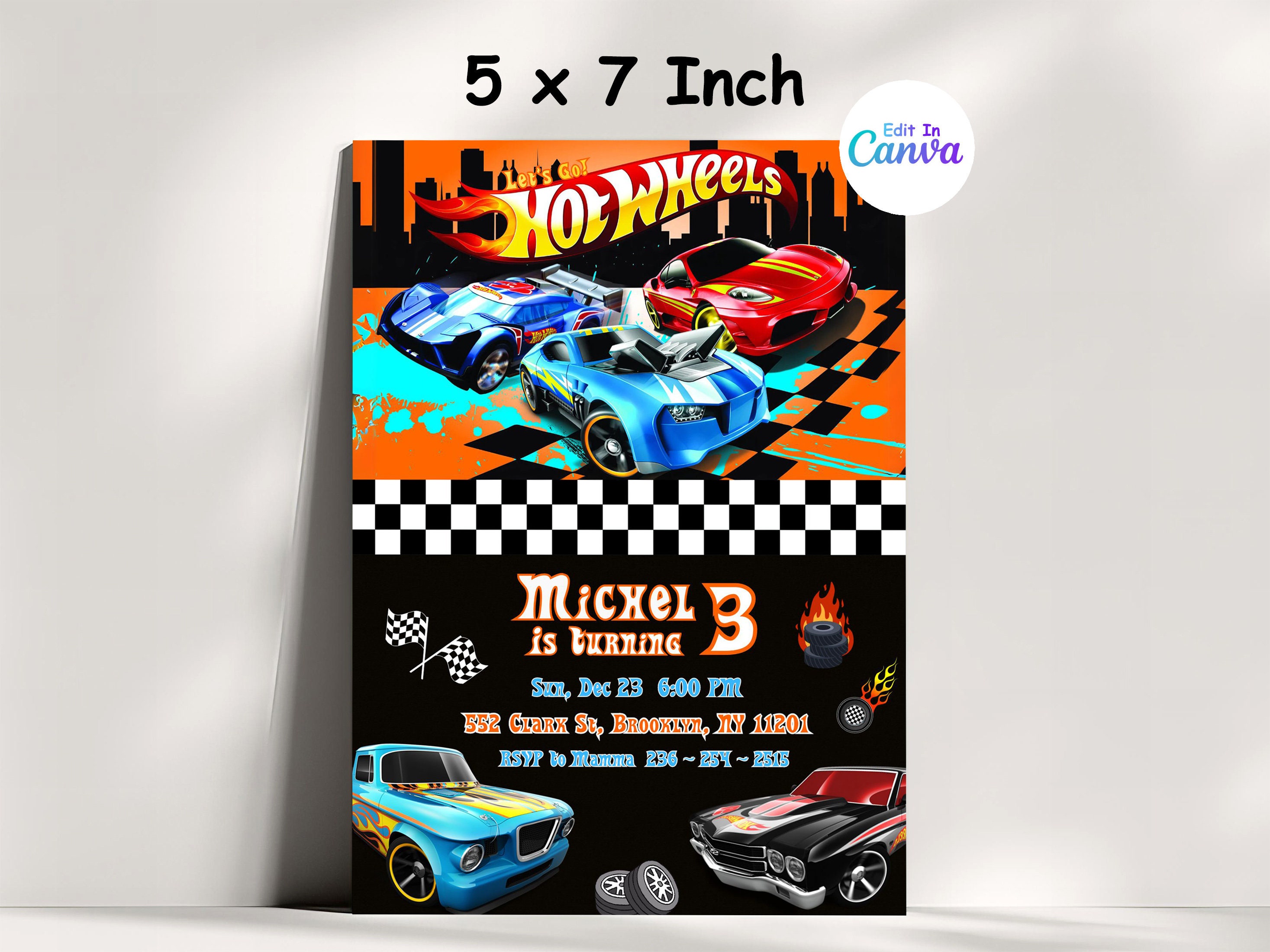 Hot Car Wheel Invitation, Race Cars Birthday Invitation, Digital Hot ...
