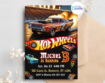 Hot Car Wheel Invitation, Race Cars Birthday Invitation, Digital Hot ...