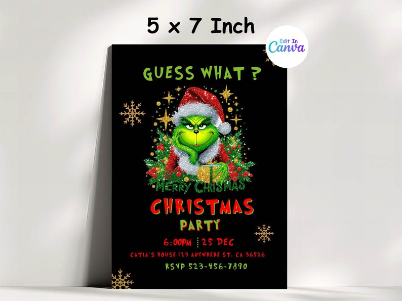 Grinchh Party Invitation, Grinchmas Christmas Party Invite, Christmas ...