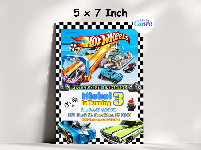 Hot Car Wheel Invitation, Race Cars Birthday Invitation, Digital Hot ...